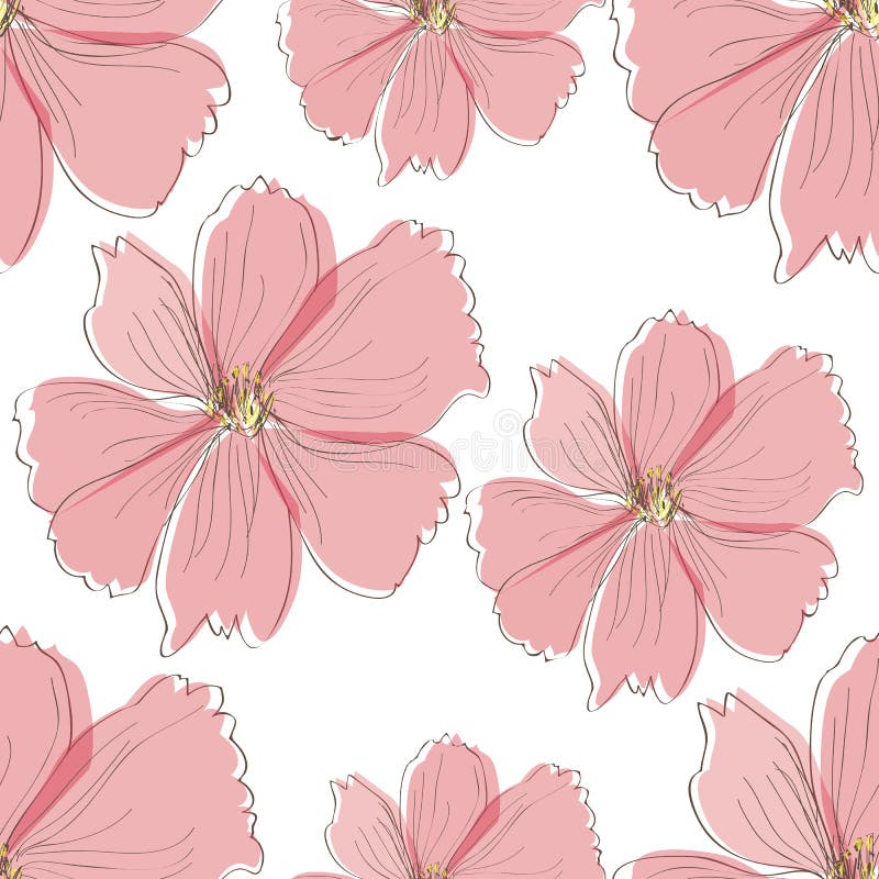Seamless Pink Flower Pattern Stock Illustration - Illustration of ...