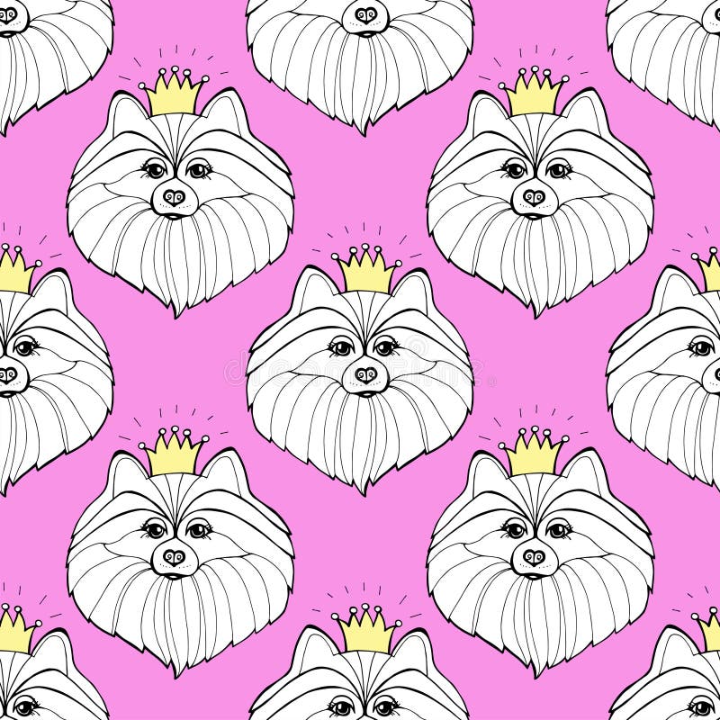 Seamless Pink Pattern with Cute Pomeranian Dog. Stock Vector ...