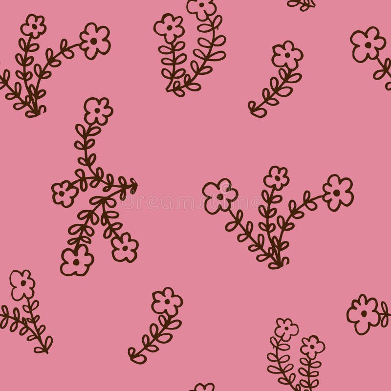 Seamless Pink Pattern with Hand Drawn Flowers. Vector Illustration ...