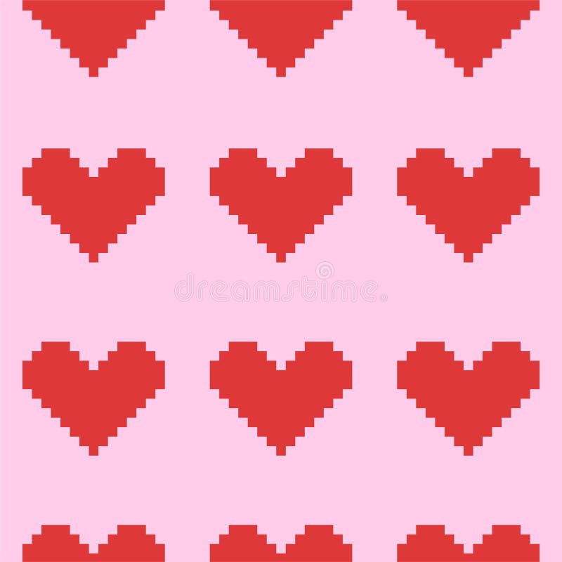 Seamless Pink Pattern with Red Pixel Hearts. Vector Graphics Stock ...