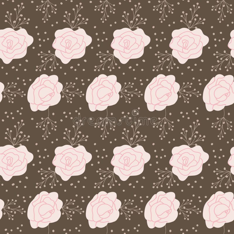 Seamless Pink Rose Pattern on Brown Background Stock Vector ...