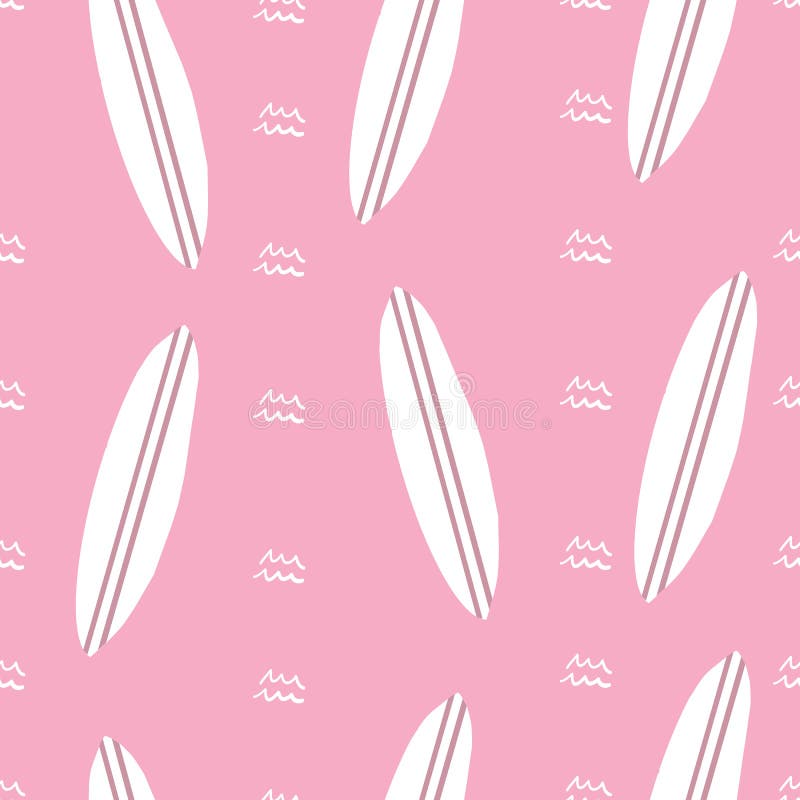 Seamless Pink Tropical Surf Board Beach Pattern. Repeating Vector Beach ...