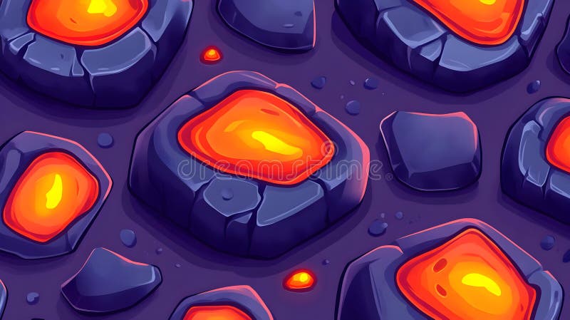 Seamless Pixel Art Lava Rock Texture Pattern with Orange Glow Design ...