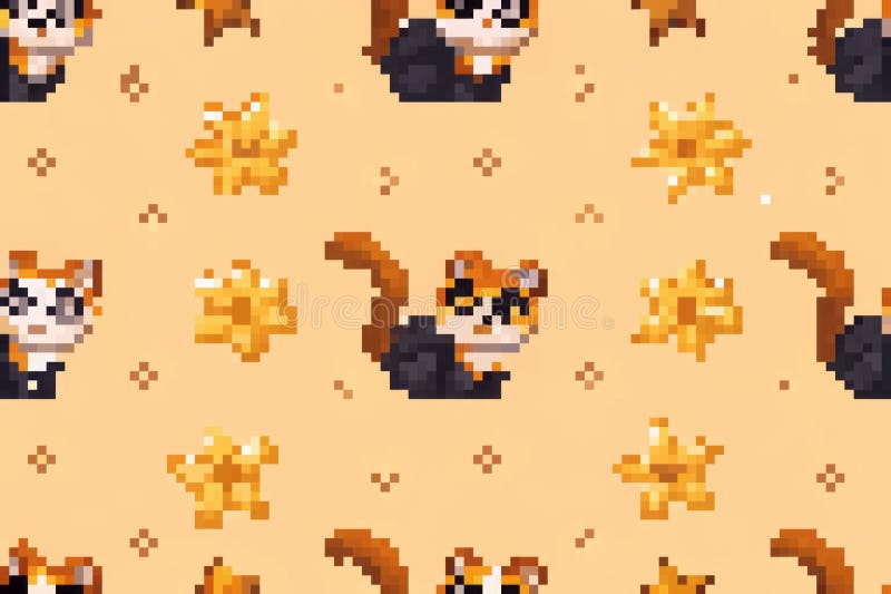 Seamless Pixel Art Pattern Featuring Cute Red Panda and Stars Stock ...