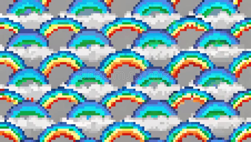 Seamless Pixel Art Pattern with Rainbows and Clouds in Vivid Colors ...