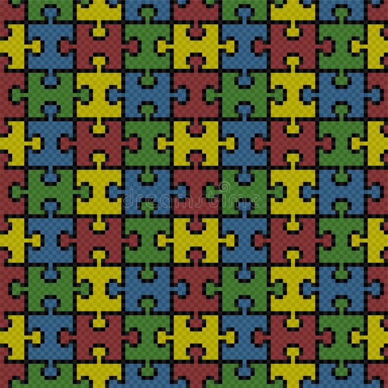 Seamless Pixel Background with Puzzle. Stock Vector - Illustration of ...