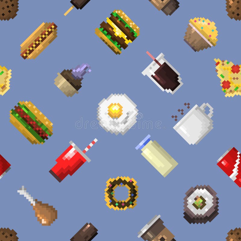 Seamless Pixel Breakfast Pattern Vector. Stock Vector - Illustration of ...