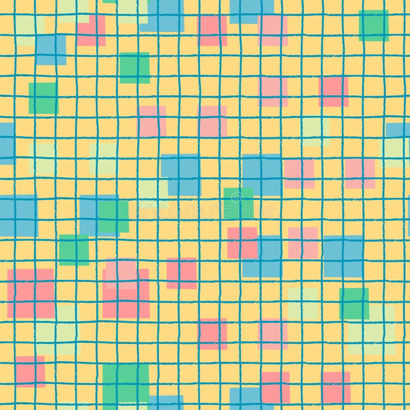 Seamless Plaid Pattern with Bright Squares and Hand Drawn Grid Stock ...