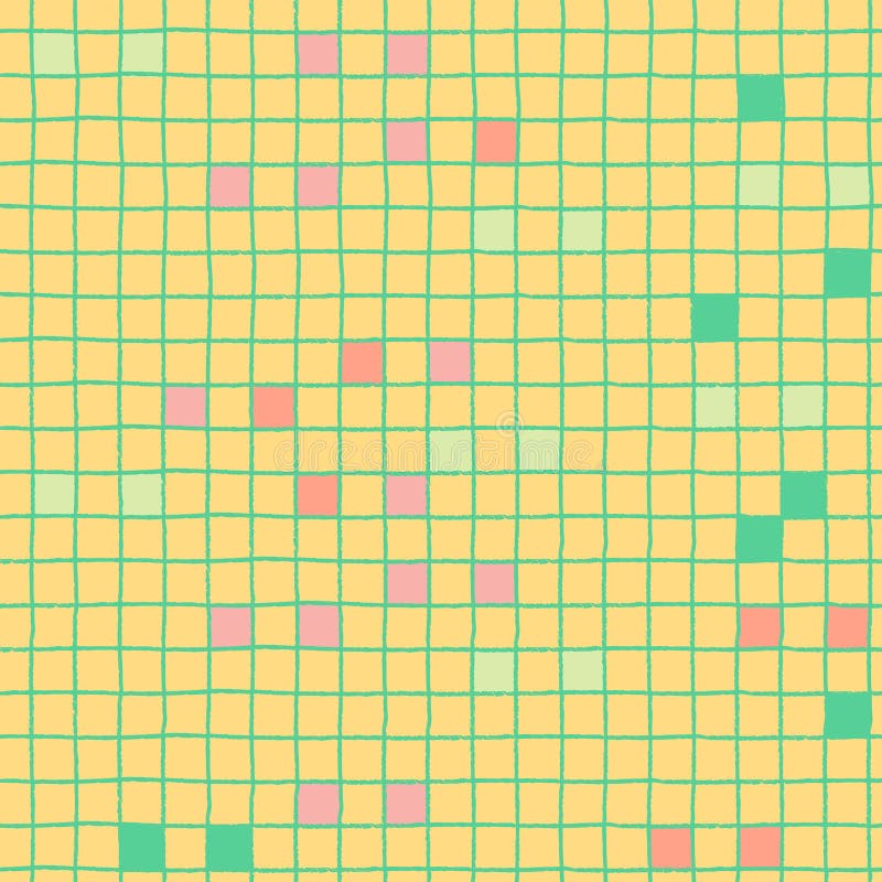 Seamless Plaid Pattern with Bright Squares and Hand Drawn Grid Stock ...