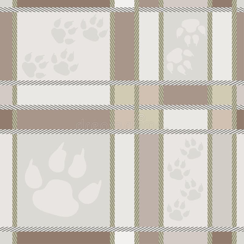 Seamless Plaid Pattern with Cat Tracks. Stock Vector - Illustration of ...