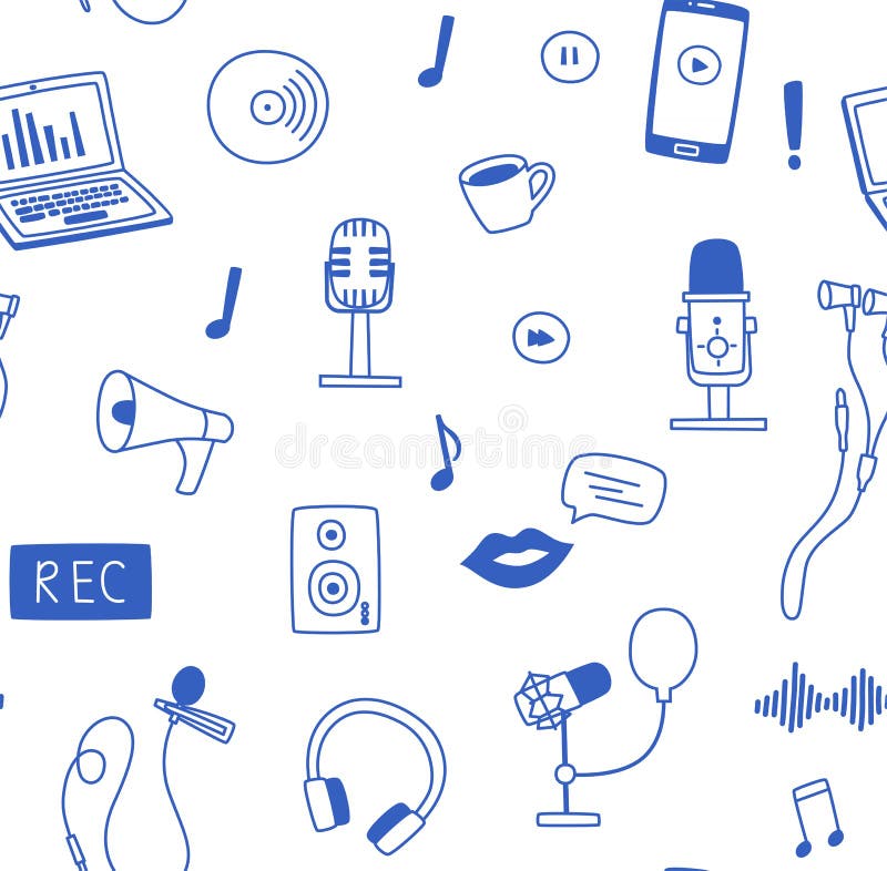 Seamless Podcast-themed Pattern. Vector Background in the Doodle Style ...