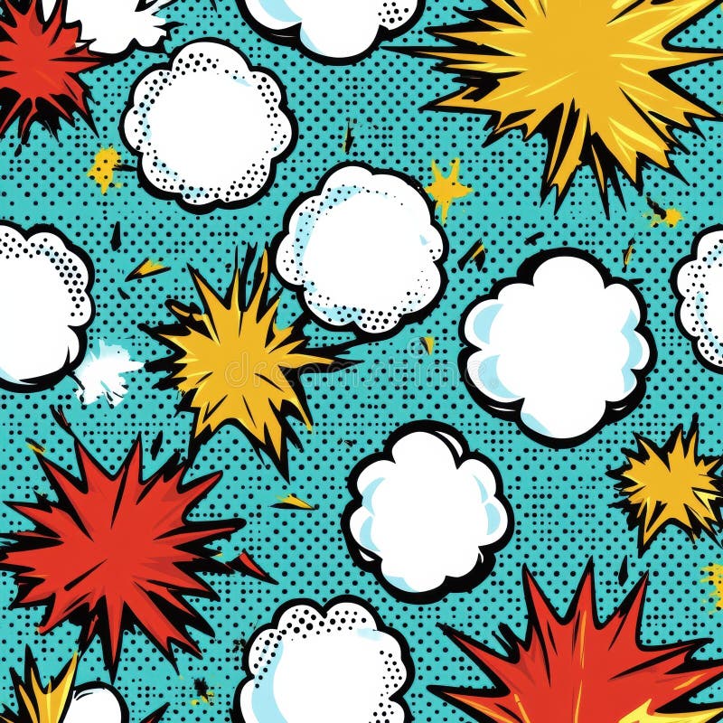 Seamless Pop-art Comic Pattern Featuring Bold Halftone Dots and Retro ...