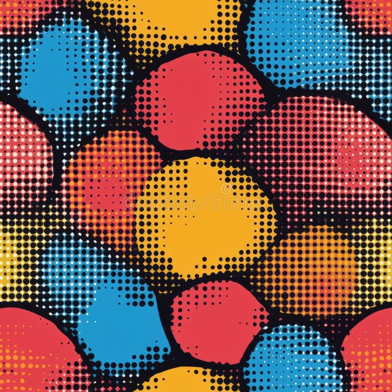 Seamless Pop-art Comic Pattern Featuring Bold Halftone Dots and Vibrant ...