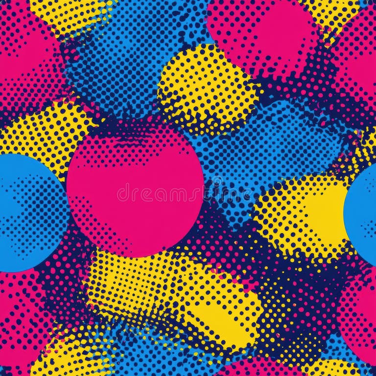 Seamless Pop-art Comic Pattern Featuring Bold Halftone Dots and Vibrant ...