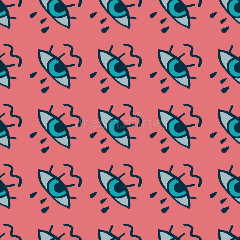 Seamless Pop Art Pattern with Cry Eyes. Pink Background and Blue ...