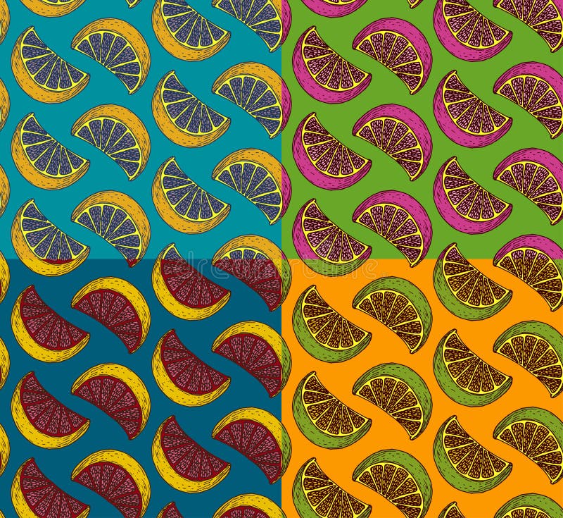 Seamless Pop Art Pattern Set Stock Vector - Illustration of fruit ...