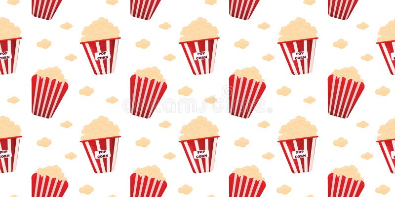 Seamless Popcorn Pattern in Red White Bucket. Vector Illustration ...