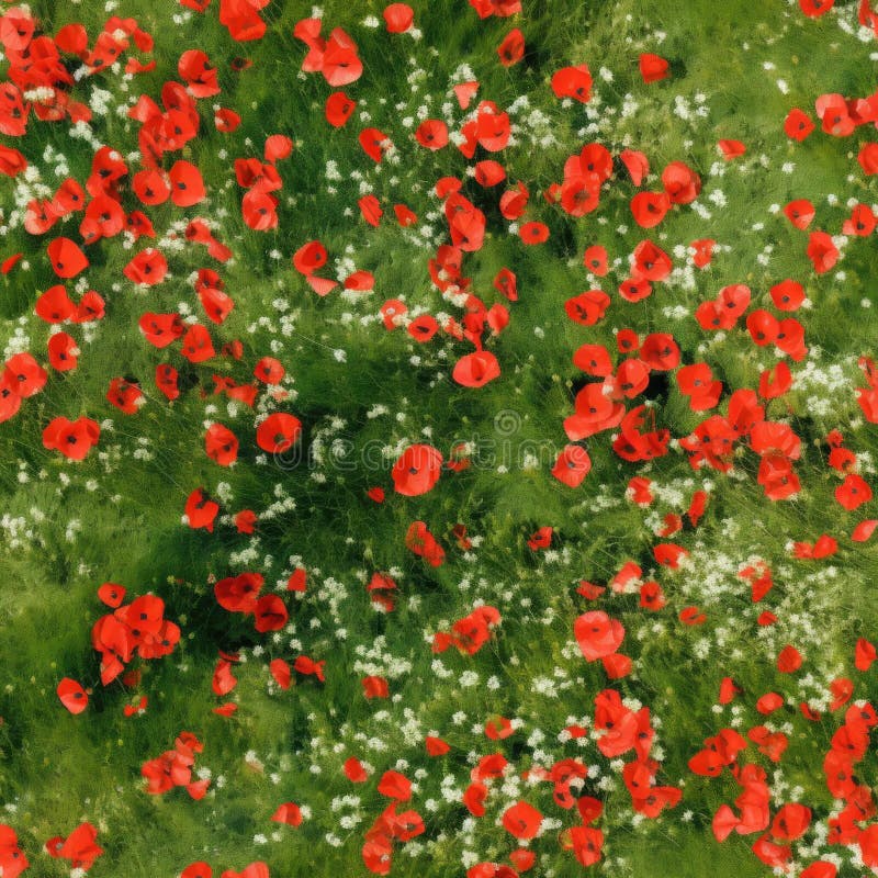 Seamless Poppy Field Texture Stock Illustration - Illustration of leaf ...