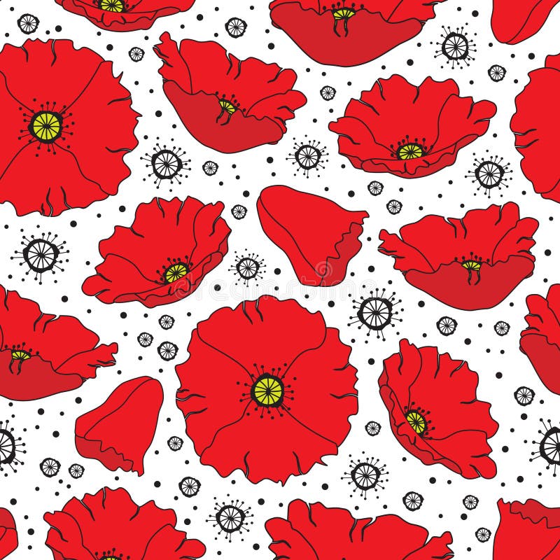 Seamless poppy pattern stock vector. Illustration of painting - 15505869