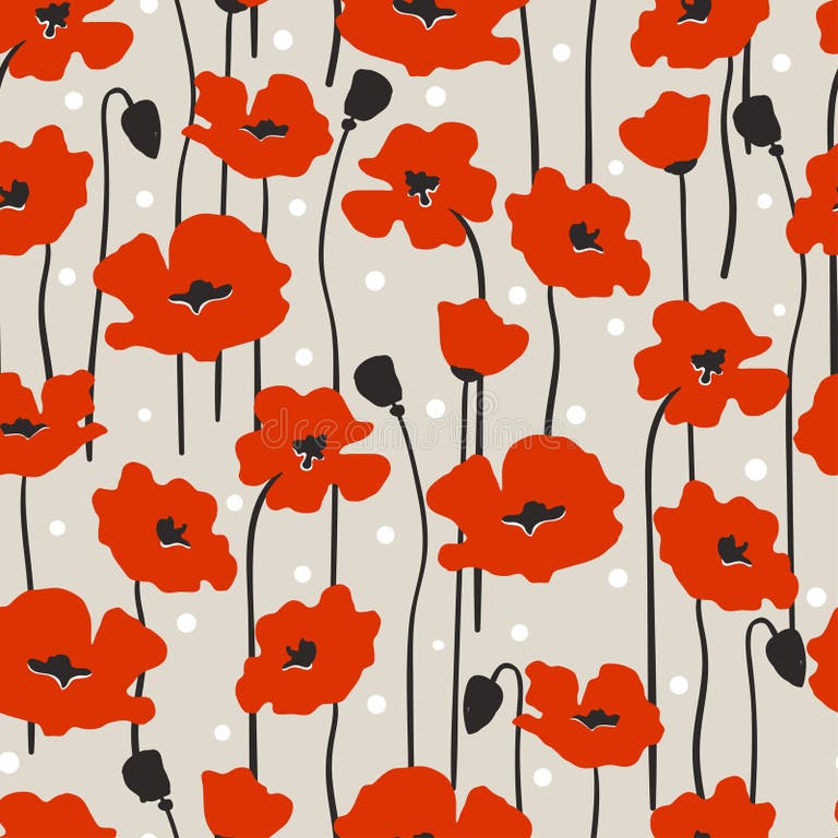 Seamless Poppy Pattern. Vector Floral Background with Red Poppies ...