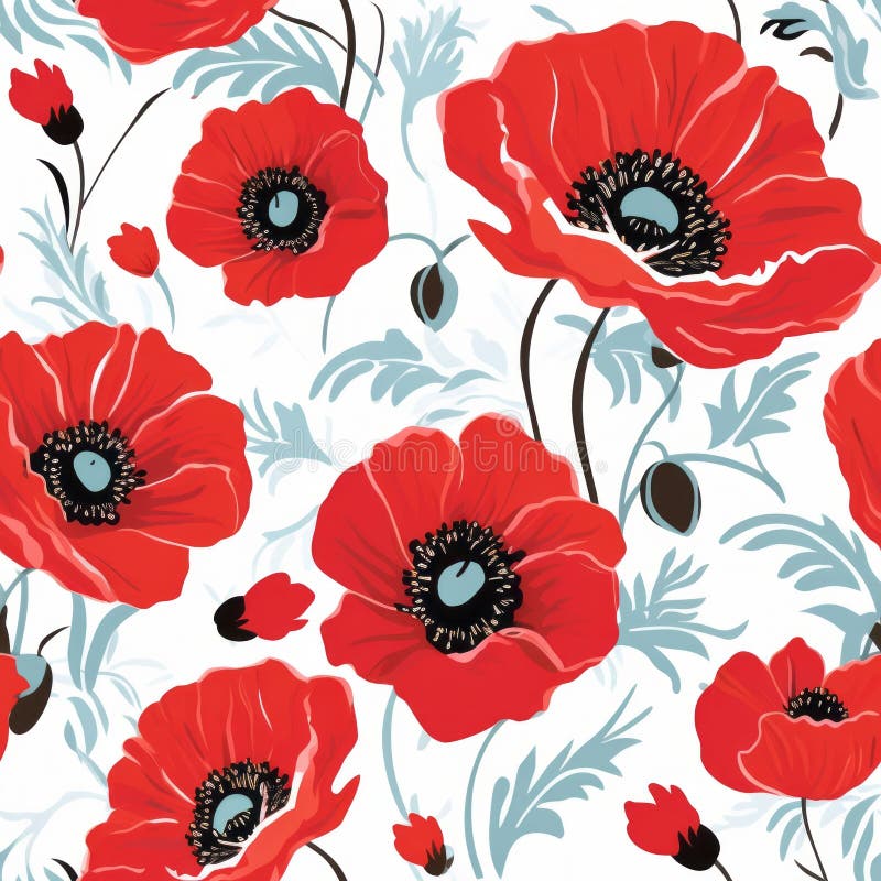 Seamless Poppy Vector Pattern with Detailed Backgrounds - Jacek ...