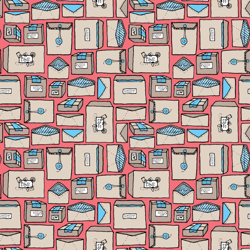 Seamless Post and Mail Pattern Stock Illustration - Illustration of ...