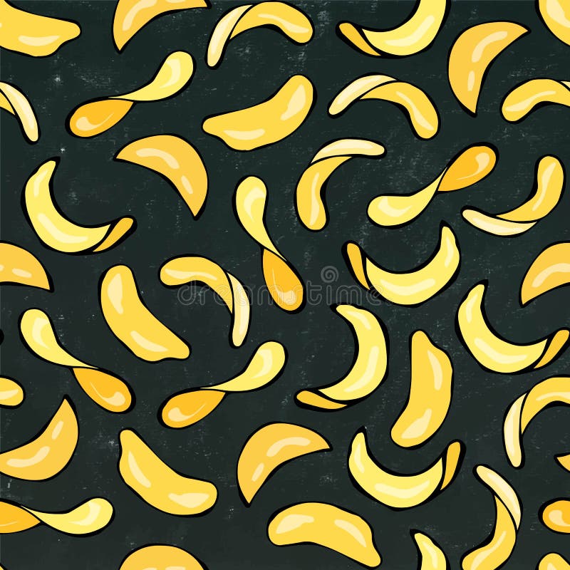 Seamless with Potato Chips. Isolated on a White Background Doodle Cartoon Hand Drawn Sketch ...