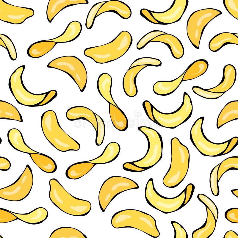 Seamless with Potato Chips. Isolated on a White Background Doodle Cartoon Hand Drawn Sketch ...