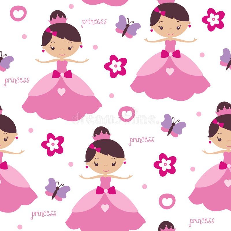 Seamless Princess and Flower Pattern Vector Illustration Stock Vector ...