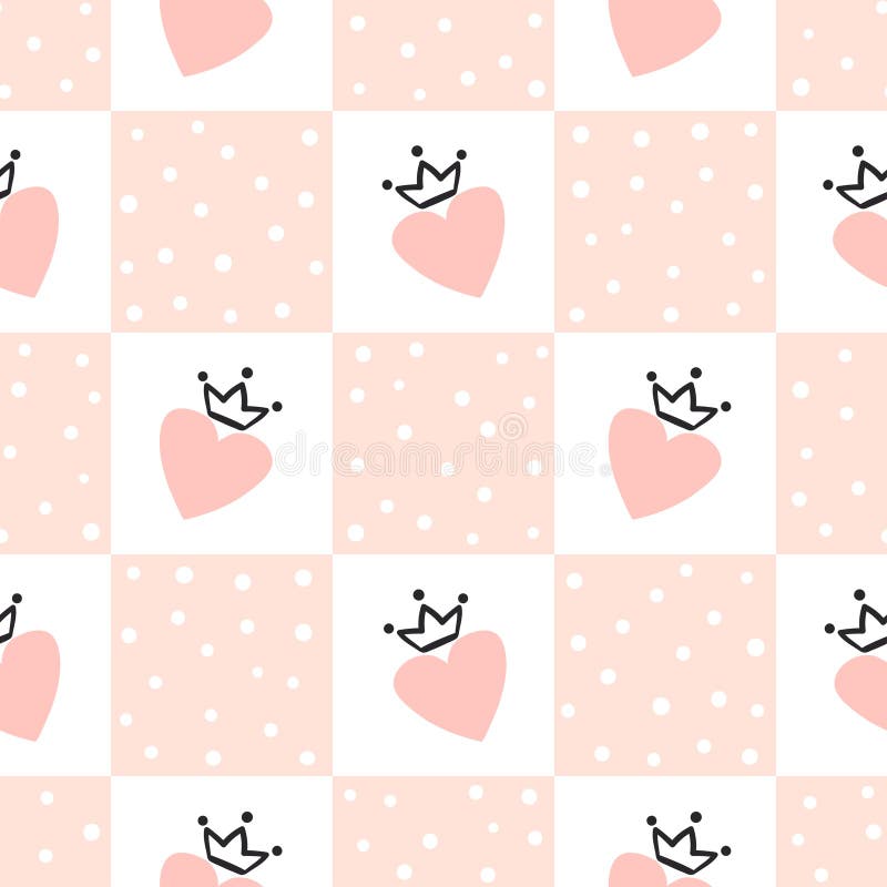 Seamless Princess Pattern with Pink Hearts and Crowns. Baby Shower ...