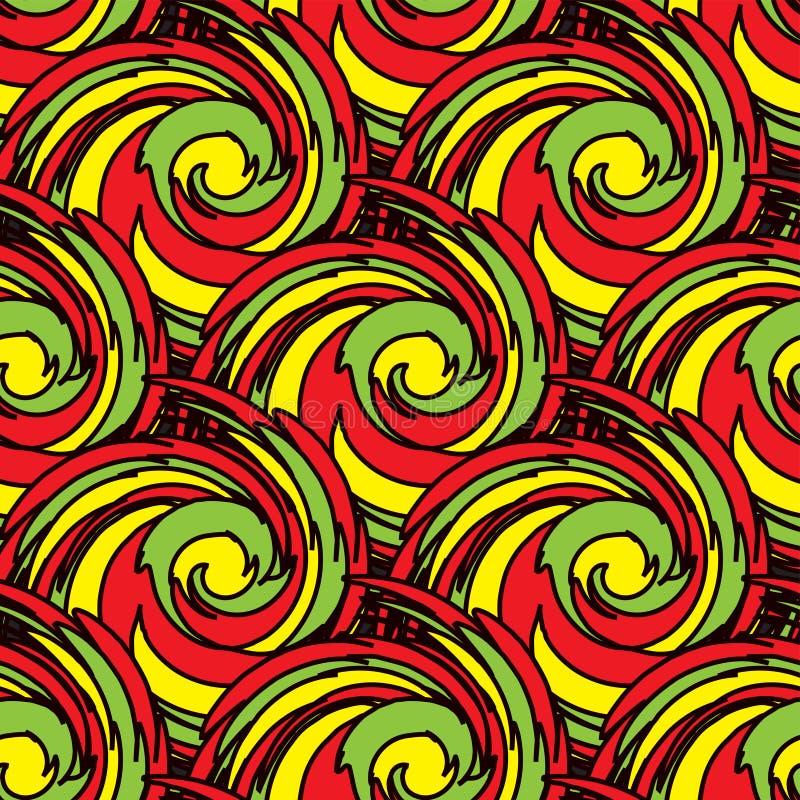 Seamless Psychedelic Design Pattern in Red, Green and Yellow Stock ...