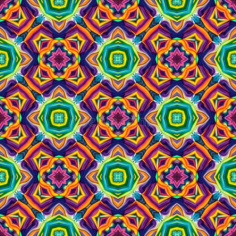 Seamless Psychedelic Kaleidoscope Rainbow Star Pattern Stock ...