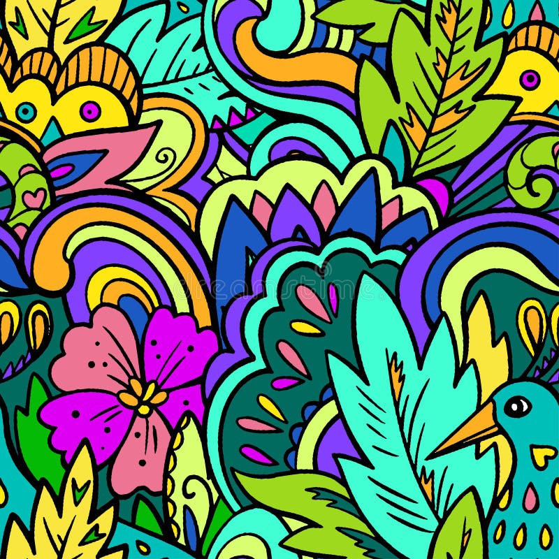 Seamless Psychedelic Pattern with Crazy Colorful Ornamental Elements ...
