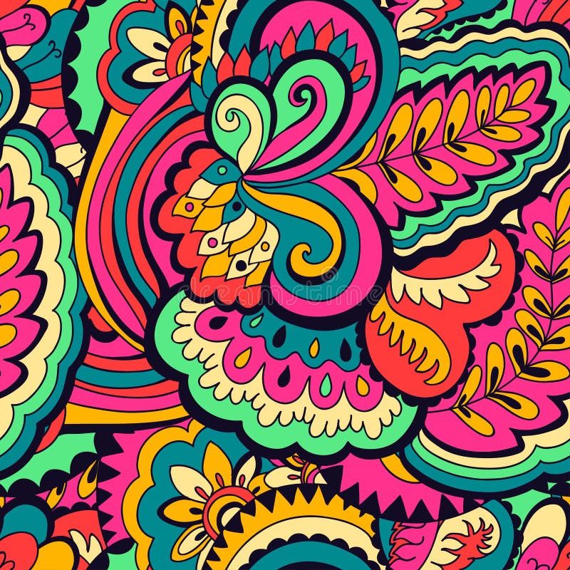 Seamless Psychedelic Pattern with Crazy Colorful Ornamental Elements ...