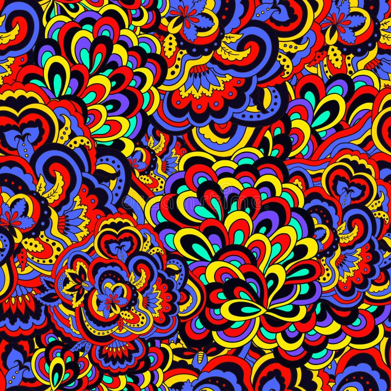 Seamless Psychedelic Pattern with Crazy Colorful Ornamental Elements ...