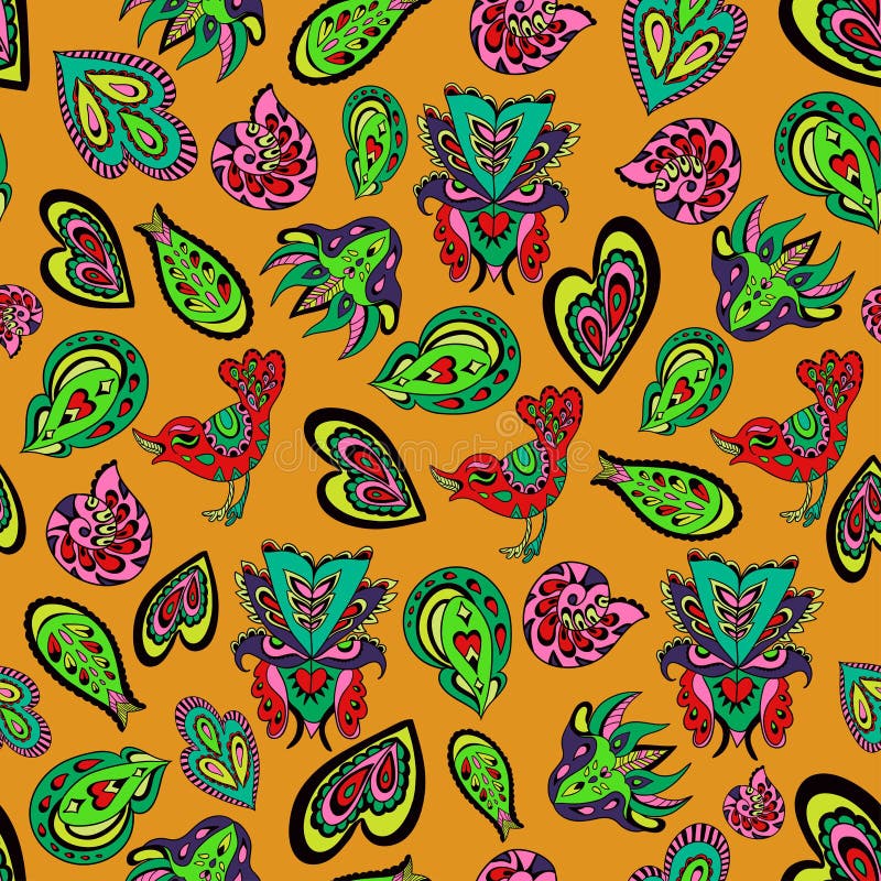 Seamless Psychedelic Pattern with Crazy Colorful Ornamental Elements ...