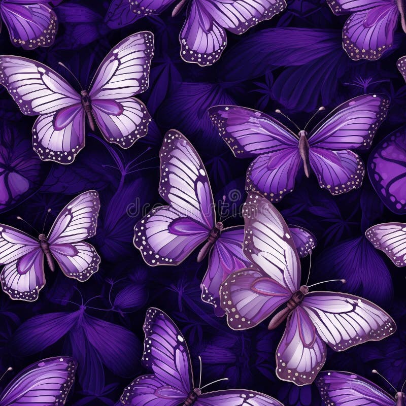 Seamless Purple Butterfly Pattern, Generative AI Stock Illustration ...