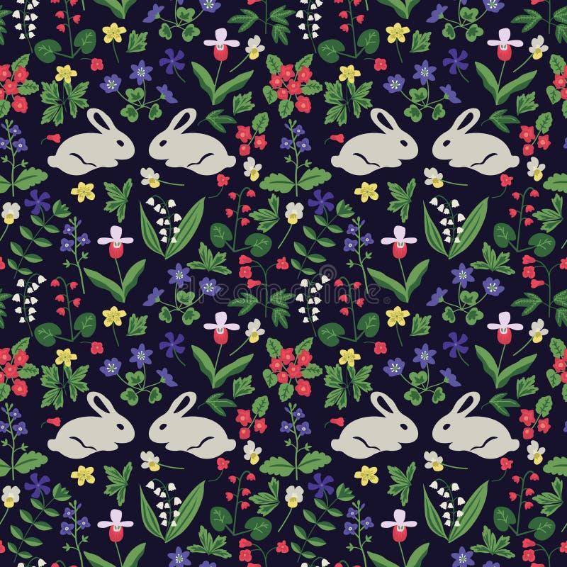 Seamless Rabbits and Flowers Stock Vector - Illustration of ornate, background: 273301050