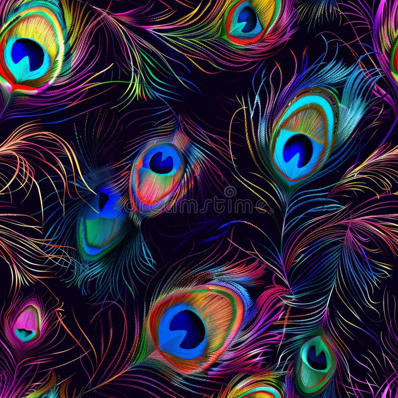 Seamless Rainbow Peacock Feathers Pattern for Surface Print and Print ...