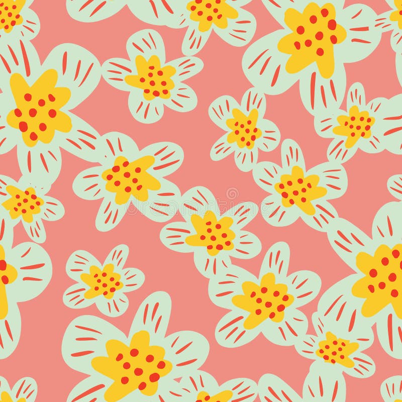 Seamless Random Pattern with Flowers Hand Drawn Ornament. Pink ...
