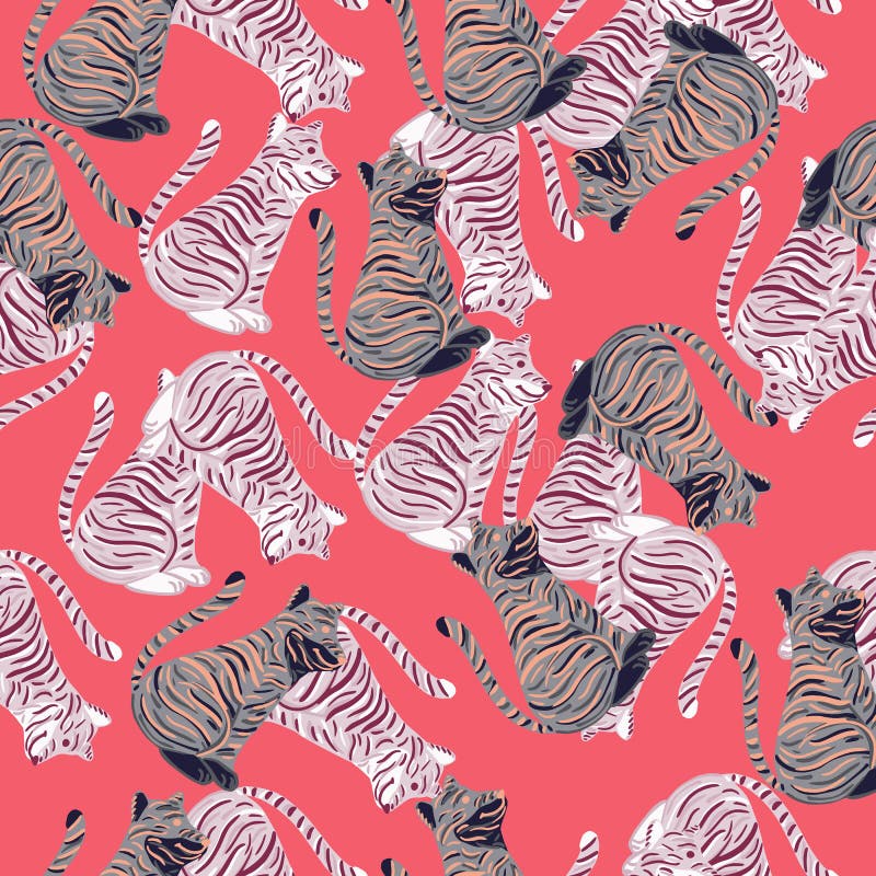 Seamless Random Pattern with Hand Drawn Tiger Simple Silhouettes ...