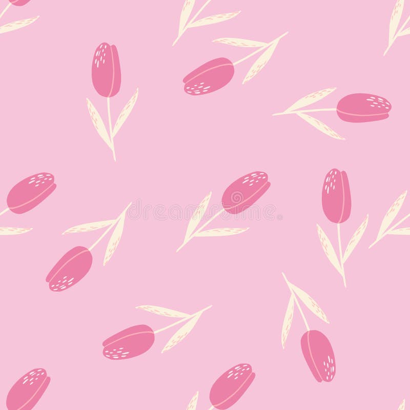 Seamless Random Pattern with Hand Drawn Tulip Elements. Pink Flower ...
