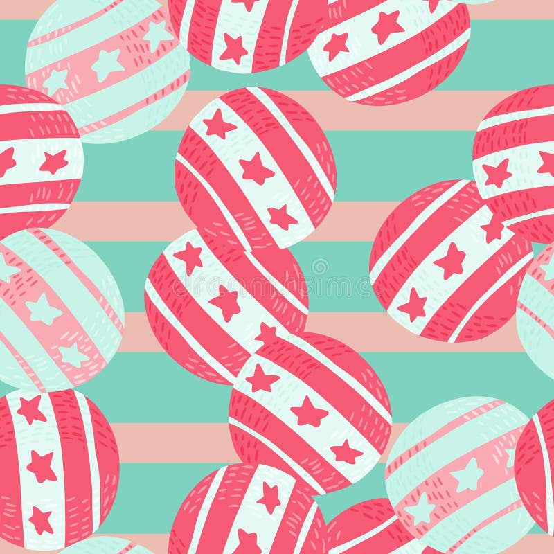 Seamless Random Pattern with Pink Colored Circus Ball Elements. Striped ...