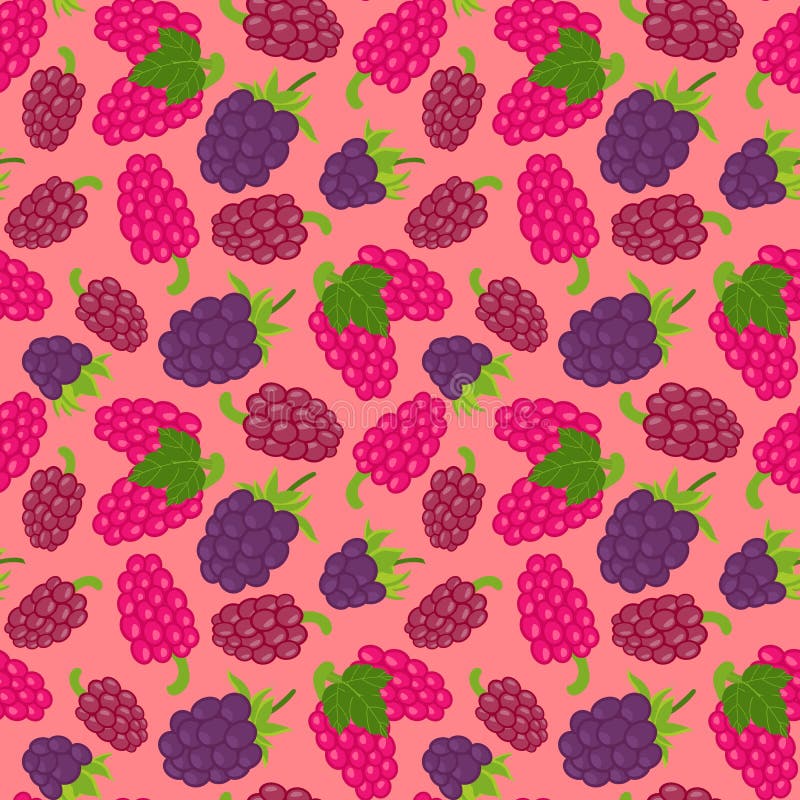 Seamless Raspberry Pattern with Summer Berries, Fruits, Leaves ...