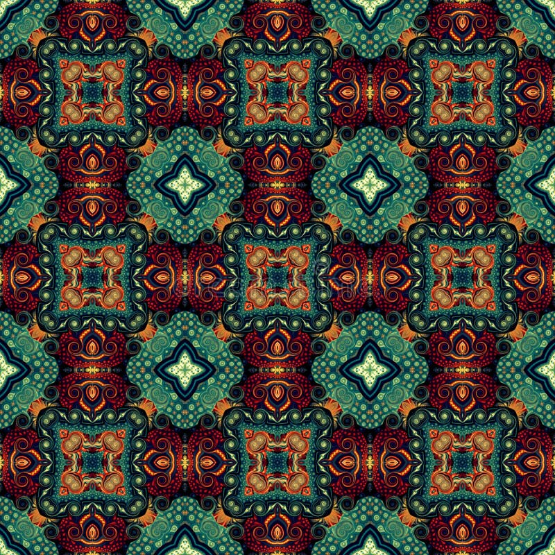 Seamless Raster Pattern in Oriental Style Flower Psychedelic Mosaic ...
