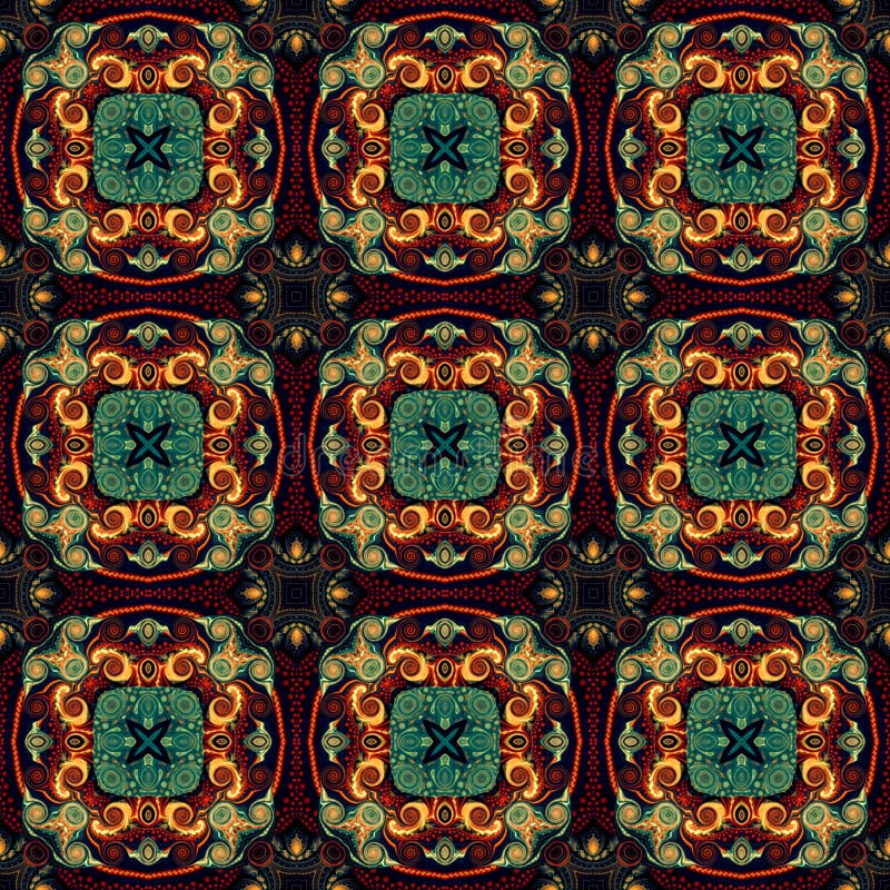 Seamless Raster Pattern in Oriental Style Flower Psychedelic Mosaic ...