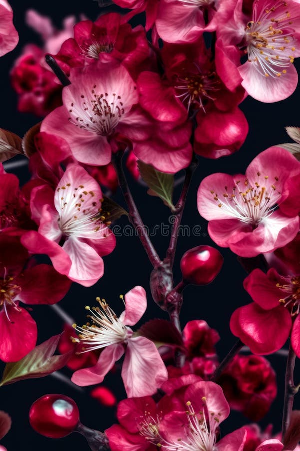 Seamless Realistic Cherry Blossoms Pattern. Mobile Wallpaper Design ...