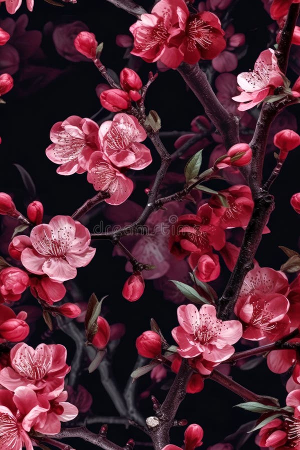 Seamless Realistic Cherry Blossoms Pattern. Mobile Wallpaper Design ...