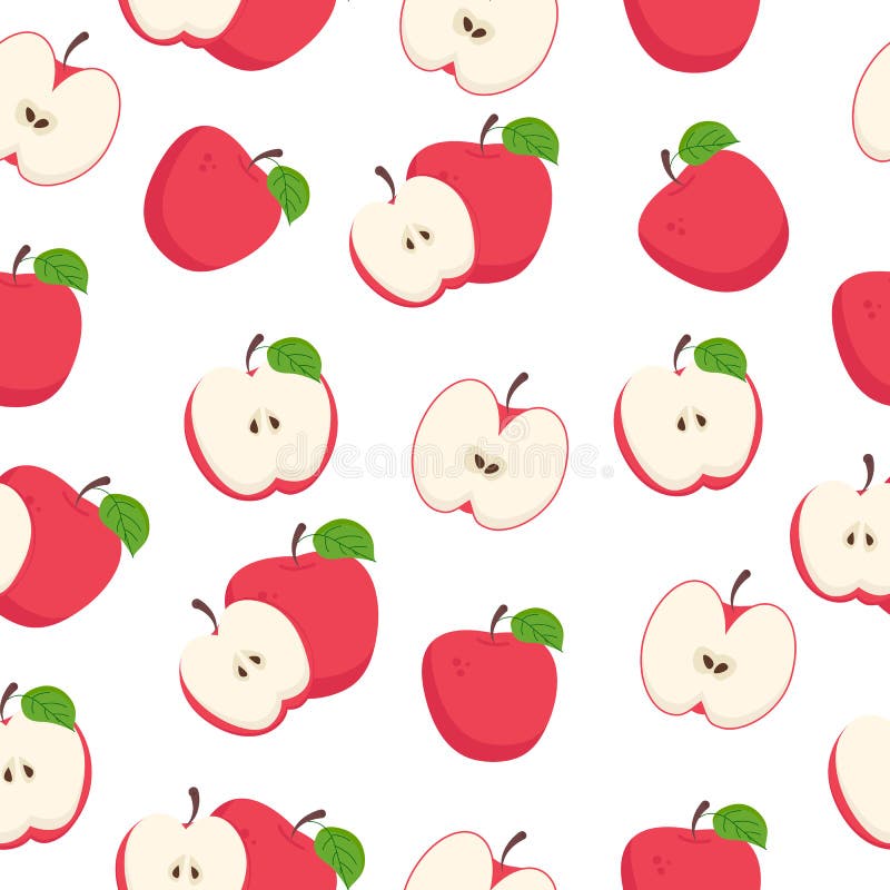 Seamless Red Apple Fruit Pattern Whole and Half Stock Vector ...