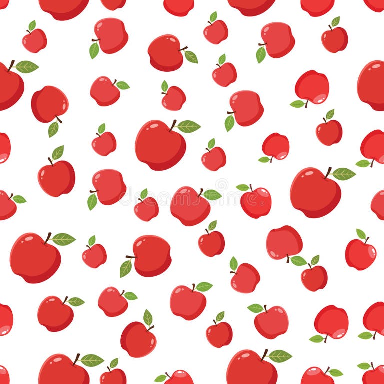Seamless Red Apple Pattern with Green Leaves , Fresh Fruit Background ...